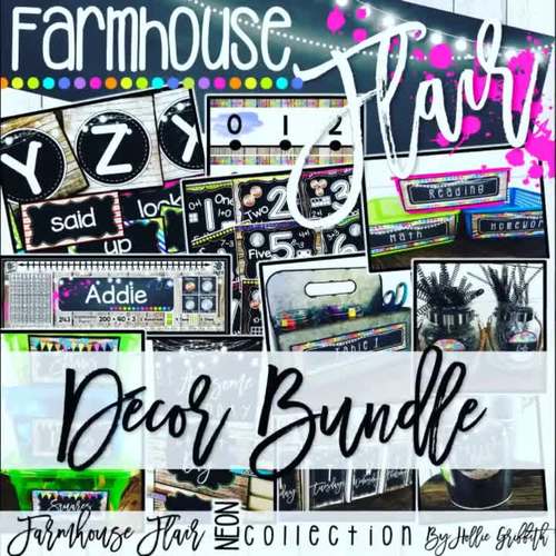 Farmhouse Flair NEON Classroom Decor Bundle Rustic with Brights | TPT