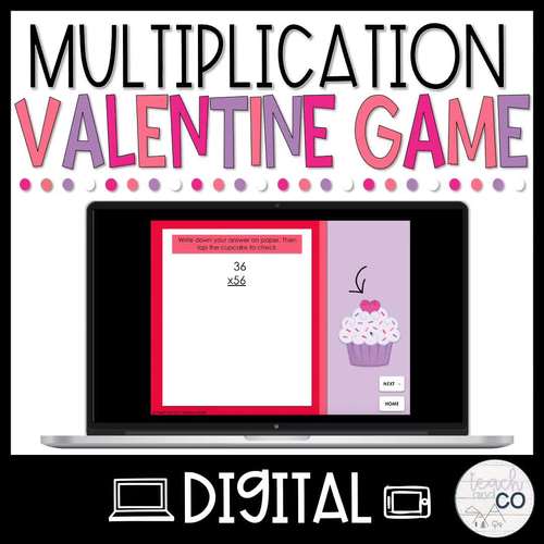 Valentine's Day Two-Digit Multiplication Game | DIGITAL | TPT