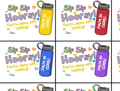 Water Bottle Testing Motivation Gift Tag- Sip Sip Hooray! You're done ...