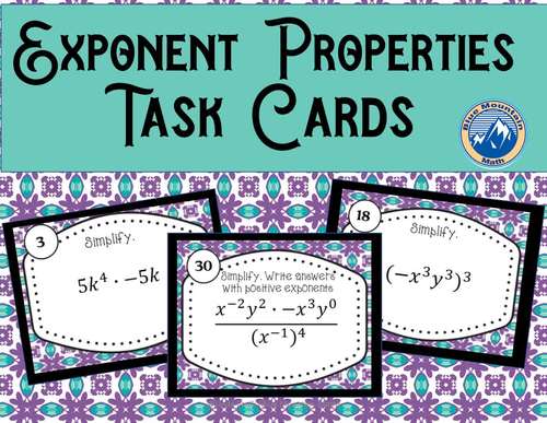 Exponent Operations Task Cards by Blue Mountain Math | TPT