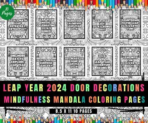 Leap Year 2024 Craft, Door Decorations Celebration Coloring Sheets, No Prep