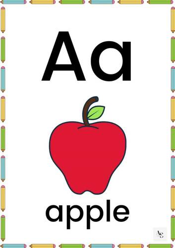 Alphabets Flashcards (Letter, object, object's name) by Aeysha Siddiqi