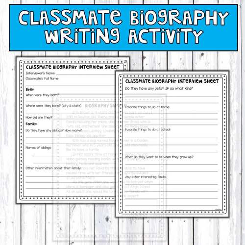Classmate Biography | Back to School Writing Activity | All About A ...