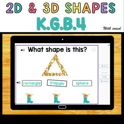 Identifying 2-D & 3-D Shapes K.G.B.4 BOOM CARDS™ by Limes and Lemons