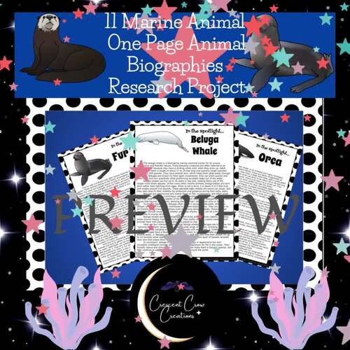 11 Marine Animal One Page Animal Biographies Research Project Activity
