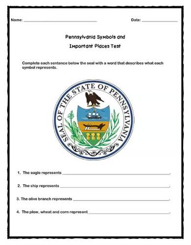 Pennsylvania State Symbols and Important Places Test Assessment | TPT