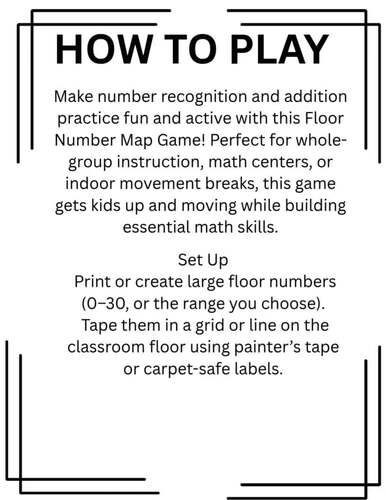Floor Number Map Game 0–30 | Movement Math Activity for Kindergarten ...