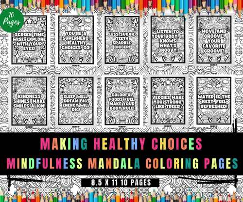 Making Healthy Choices Coloring & Encouragement Sayings Relaxing ...