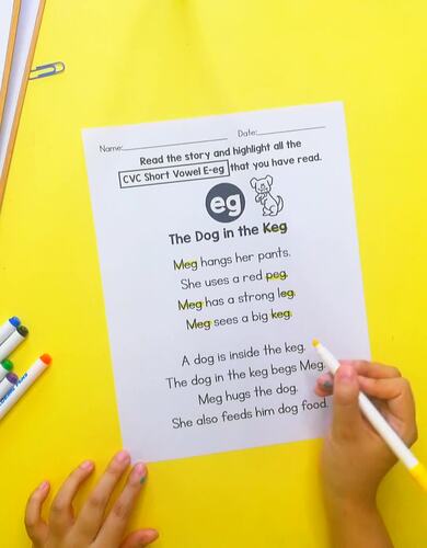 CVC Short Vowel E Reading Comprehension Passage by The Joy in Teaching