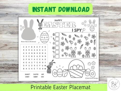 Easter Placemat, Easter Coloring Page by Beth Kinane Designs | TPT