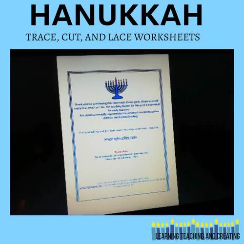 HANUKKAH TRACE, CUT, AND LACE WORKSHEETS FOR KINDERGARTEN AND PRESCHOOL