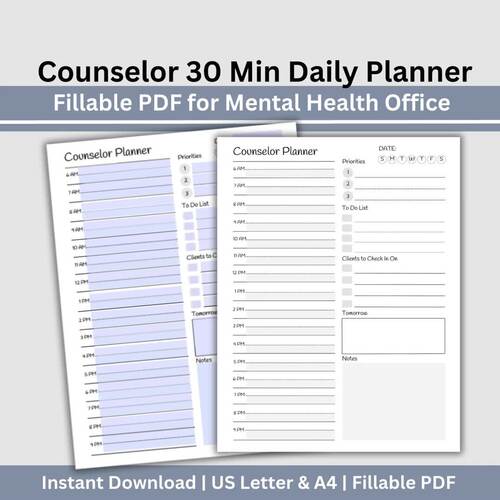 Counselor Daily Planner 30 Min Daily Planner by CC Digital Studios
