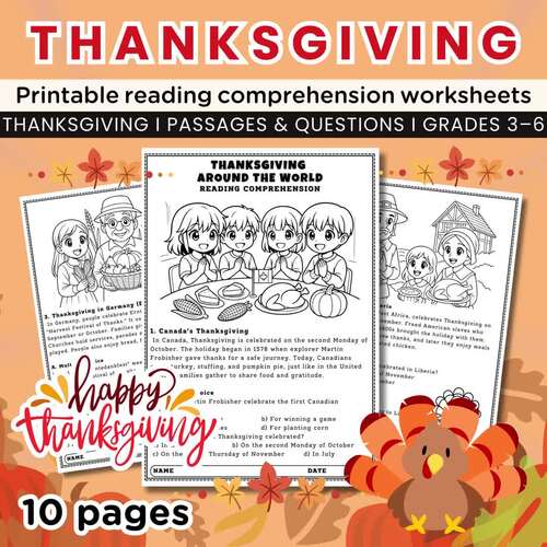 Thanksgiving Around the World Reading Comprehension Worksheets, U.S ...