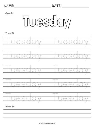 Tracing Days of the Week Worksheets | Handwriting Practice ...