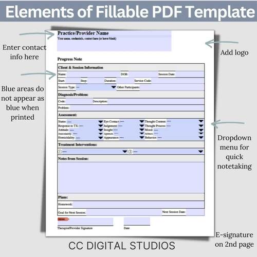 Progress Note Template for Counseling Office, Psychotherapy Session Notes