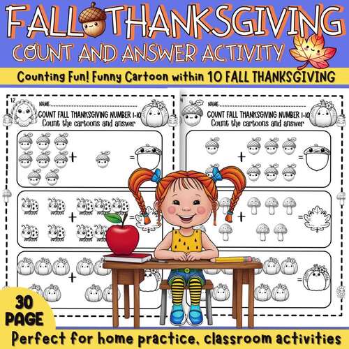 Fall Thanksgiving Addition Activity for Kids, Count Within 10, Fun ...