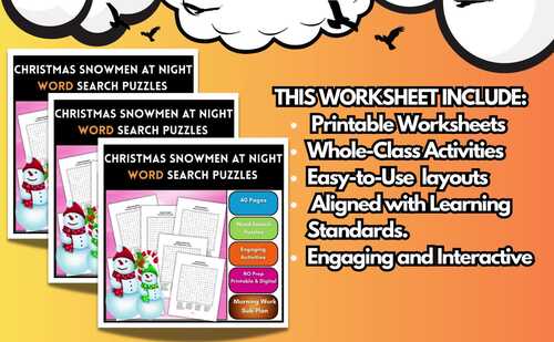 Christmas Snowmen At Night Word Search Activities 4th,5th,6th,7th,8th ...