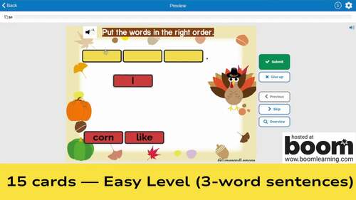 Thanksgiving Sentence Scramble - With Audio Digital Boom Cards | TPT
