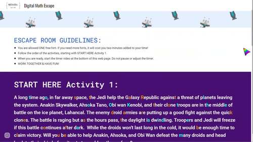 Star Space Wars Math DIGITAL Escape Room - Addition & Subtraction