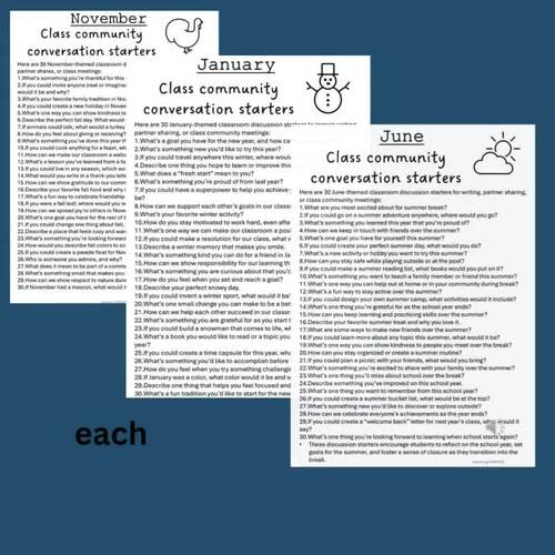 CLASS COMMUNITY - conversation starter - group , book buddy, post-it ...