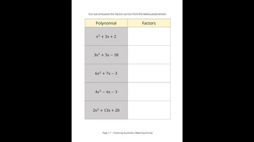 Factoring Quadratics Matching Activity by Algebra Beagle | TPT