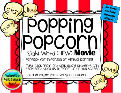 Popcorn Popping Sight Words by Formerly First Grade Faces | TPT