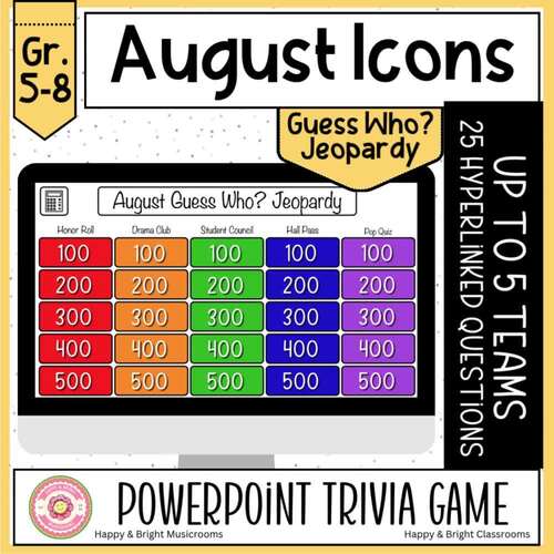 August Digital Trivia Gameshow for Middle School, Jeopardy Fun Friday ...