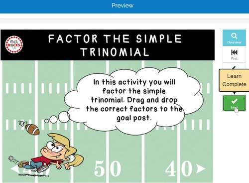 Factoring Quadratics Simple Trinomials Football Theme Digital Boom Cards™