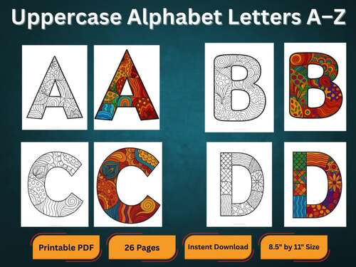 Printable Uppercase Alphabet Letters Mandala Coloring Pages A–Z ...