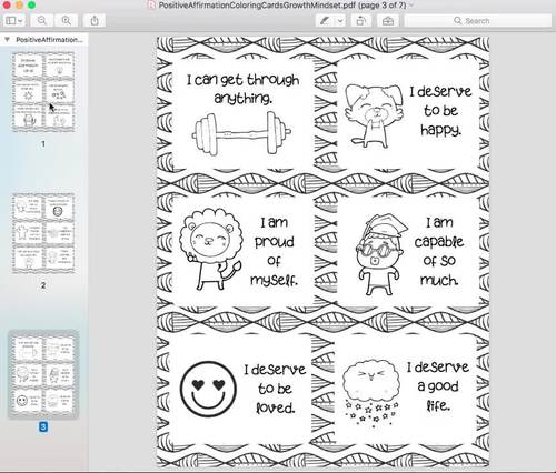 Positive Affirmation Coloring Cards | Growth Mindset Student Notes