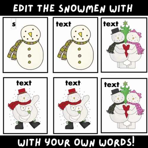 Winter Snowmen Word Work - Editable by KinderJenni | TPT