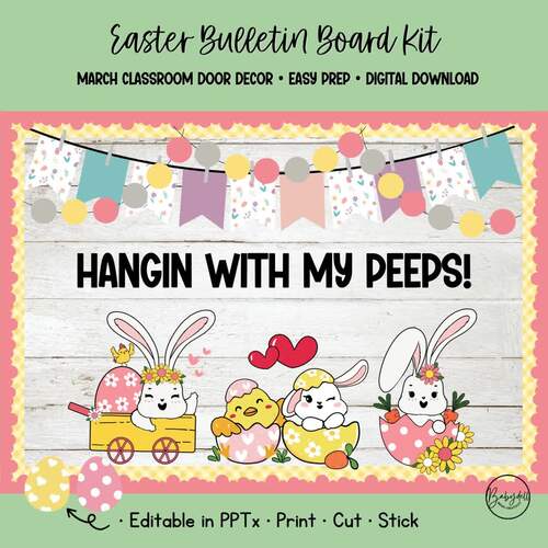 Happy Easter Spring Bulletin Board Kit: Peeps Decor | April Door