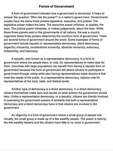 Forms of Government, Critical Thinking Digital Resources | TPT