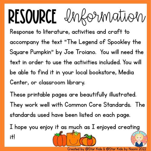 Book Companion for Spookley the Square Pumpkin BUNDLE by Star Kids by Naomi