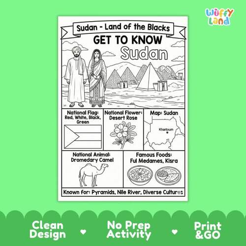 Sudan Country Study Geography Coloring Page Worksheet Activity | Africa