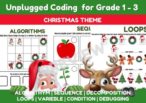 Unplugged Coding for Grades 1-3 | Christmas Theme Worksheet | TPT