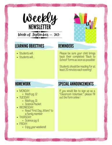 Editable Classroom Newsletter: Monthly & Weekly Options | TPT