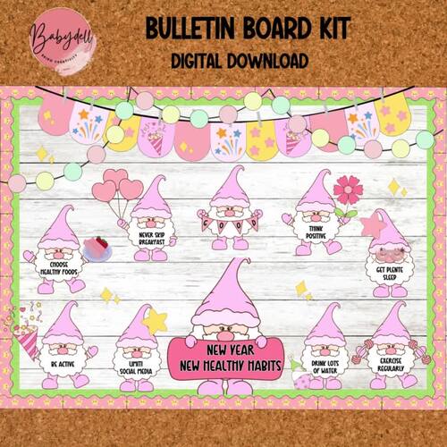 Gnomes New Year Healthy Habits Bulletin Board New Year Classroom Decor