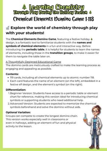 Christmas Chemistry Domino Game: 1-118 Elements with Periodic Table ...