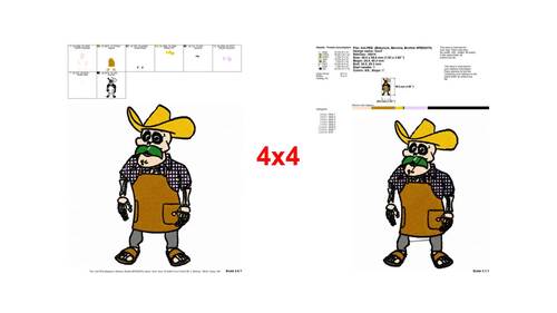 Cartoon skeleton cowboy with mustache plaid shirt apron embroidery ...