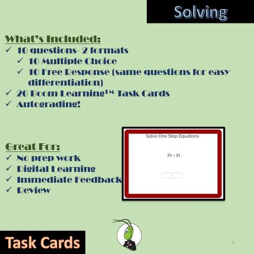 Solving One Step Equations Boom Digital Task Cards by Grasshopper ...