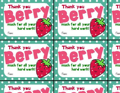Strawberry Teacher (Staff) Appreciation Gift Tag- Thank you BERRY much ...