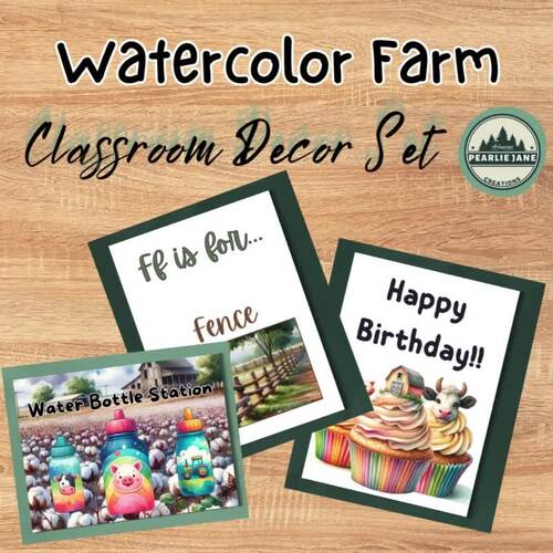 Watercolor Farm Classroom Decor Bundle by Pearlie Janes Creations