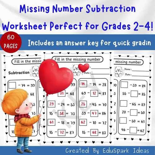 Missing Number Subtraction Worksheet | Grades 2-4 Practice by EduSpark ...