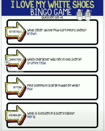White Shoes Bingo Game by loveourlibrary | TPT