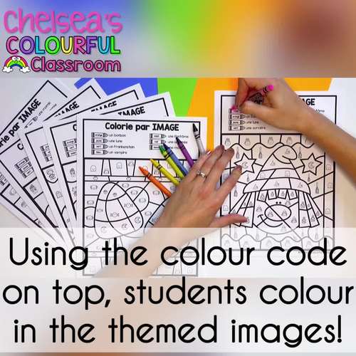 Halloween Colour by Code | Vocabulary Images | Coloriage magique | FRENCH