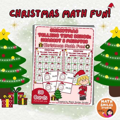 Christmas Telling Time: Nearest 5 Minutes Bingo (4x4) | Santa Clock Edition