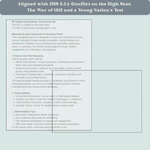 The Political & Economic Impacts of the War of 1812 — Trivia Game HSS 8.5.1