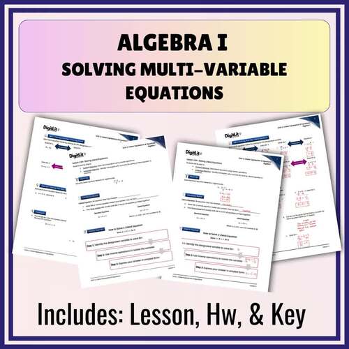 Algebra 1 Solving Multi-Variable Equations (Lesson, Hw, & Key) by ...