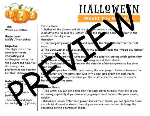 Halloween / October Would You Rather Slides and Card Game | TPT